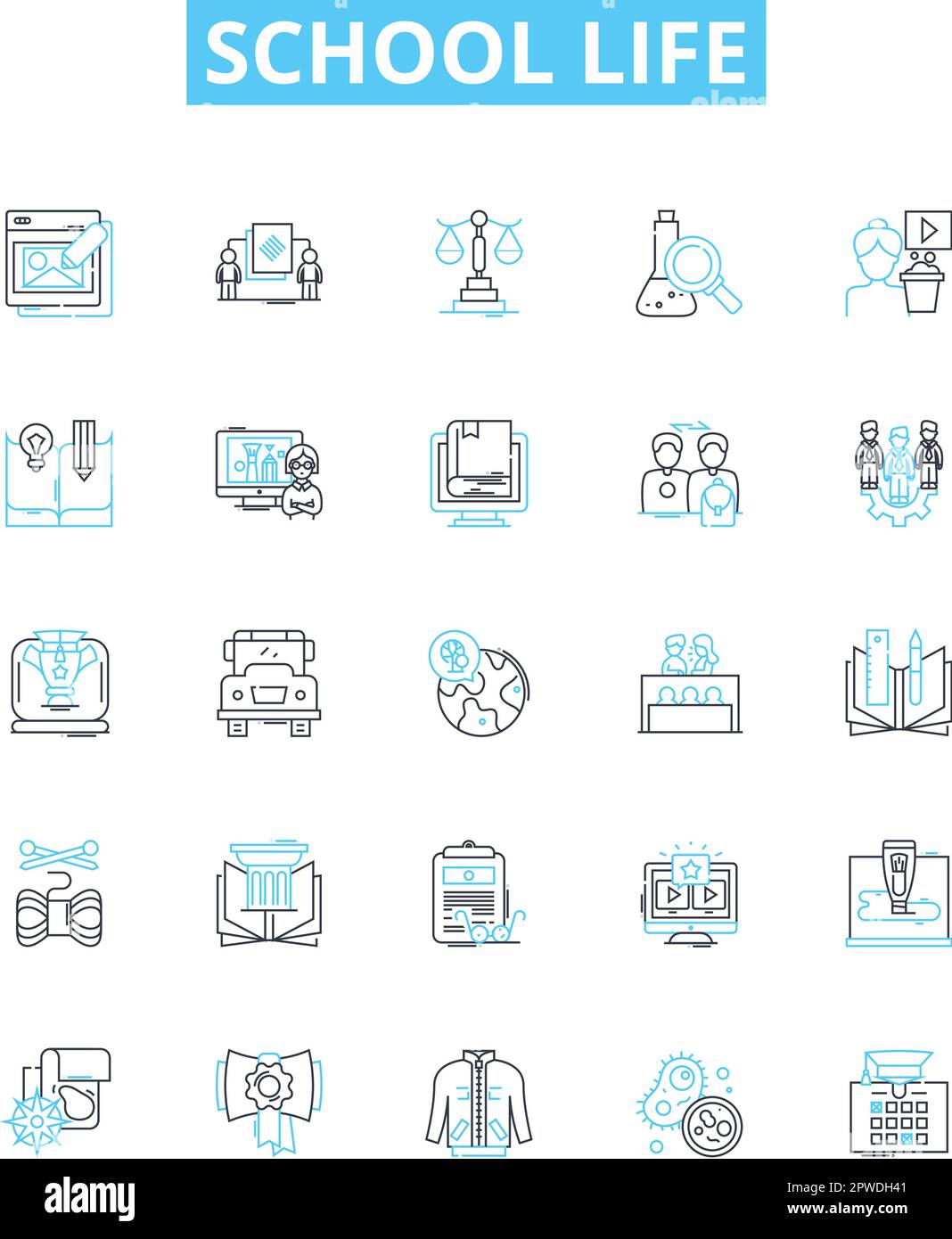 School life vector line icons set. learning, friends, education ...