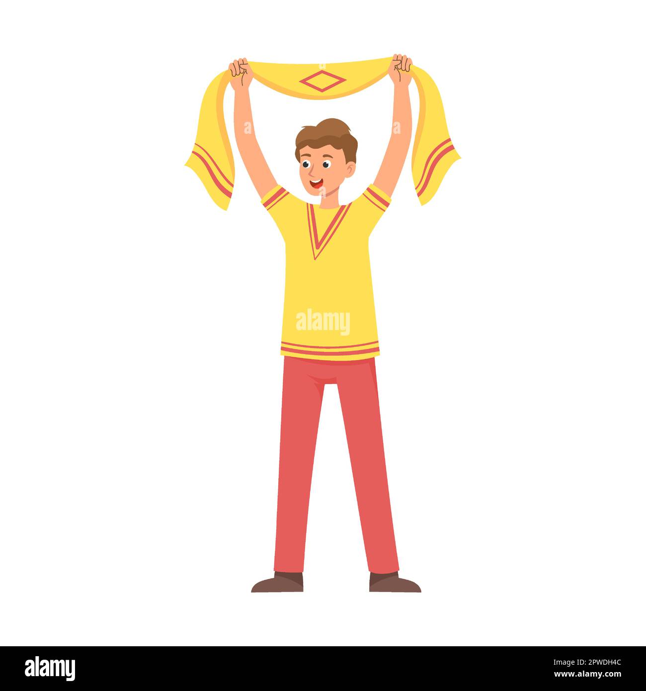 Football or soccer fan with fan scarf over his head, flat vector ...