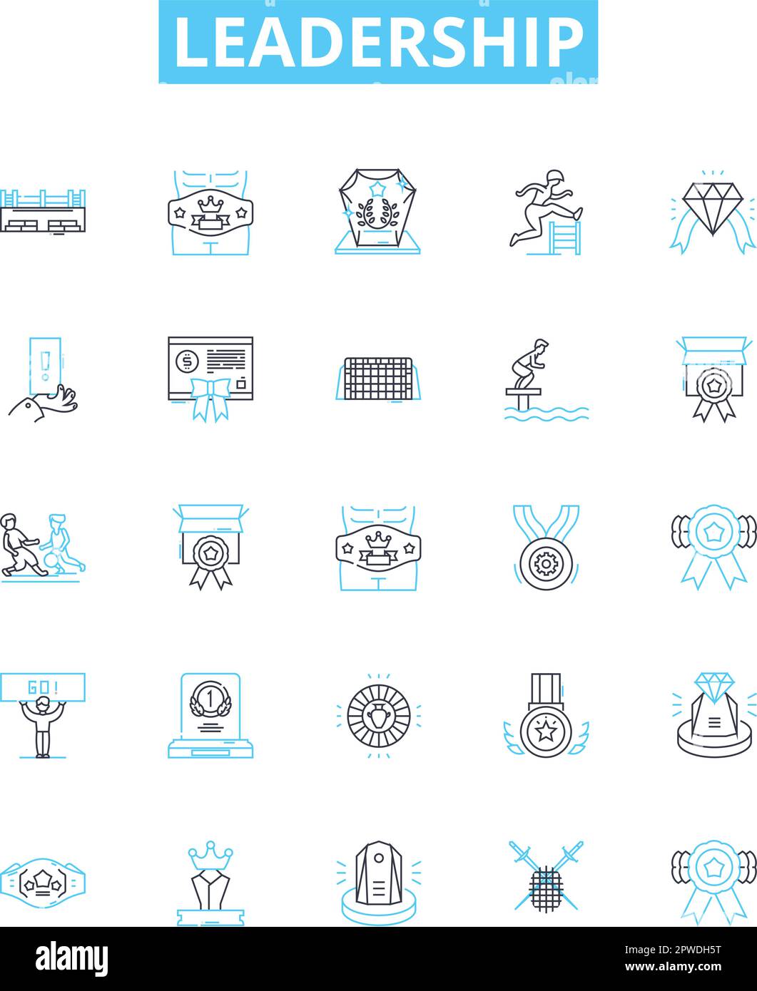 Leadership vector line icons set. Lead, Guide, Manage, Motivate, Direct, Facilitate, Inspire ...