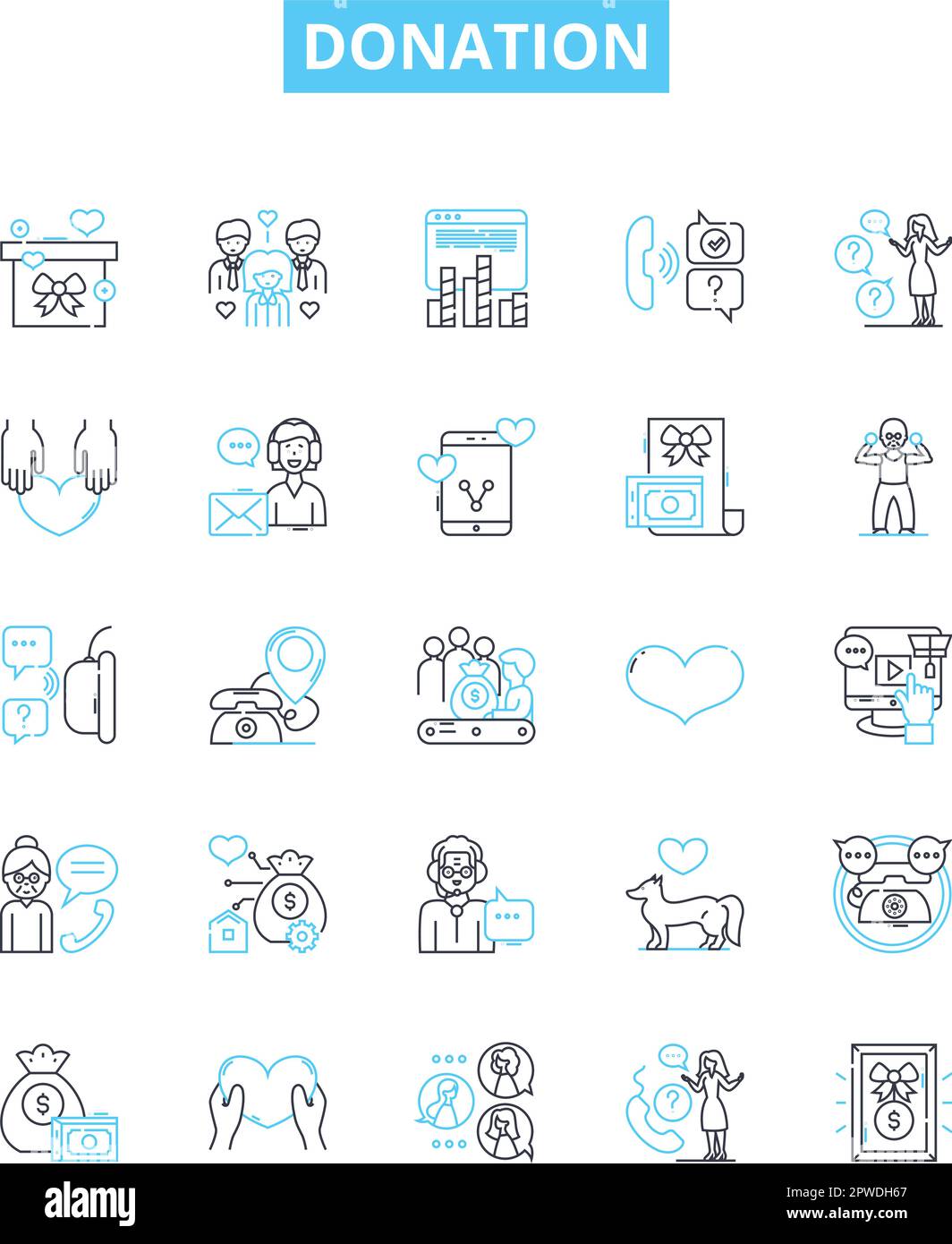 Donation vector line icons set. Gift, Offering, Grant, Contribution ...