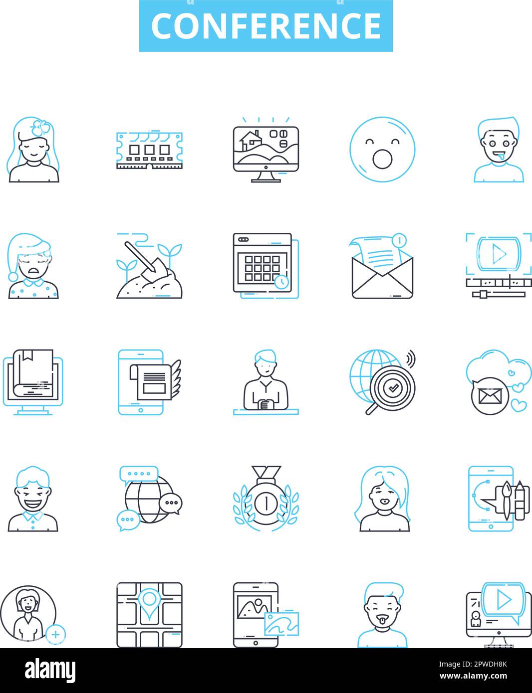 Conference vector line icons set. Convention, Symposium, Meeting, Forum ...