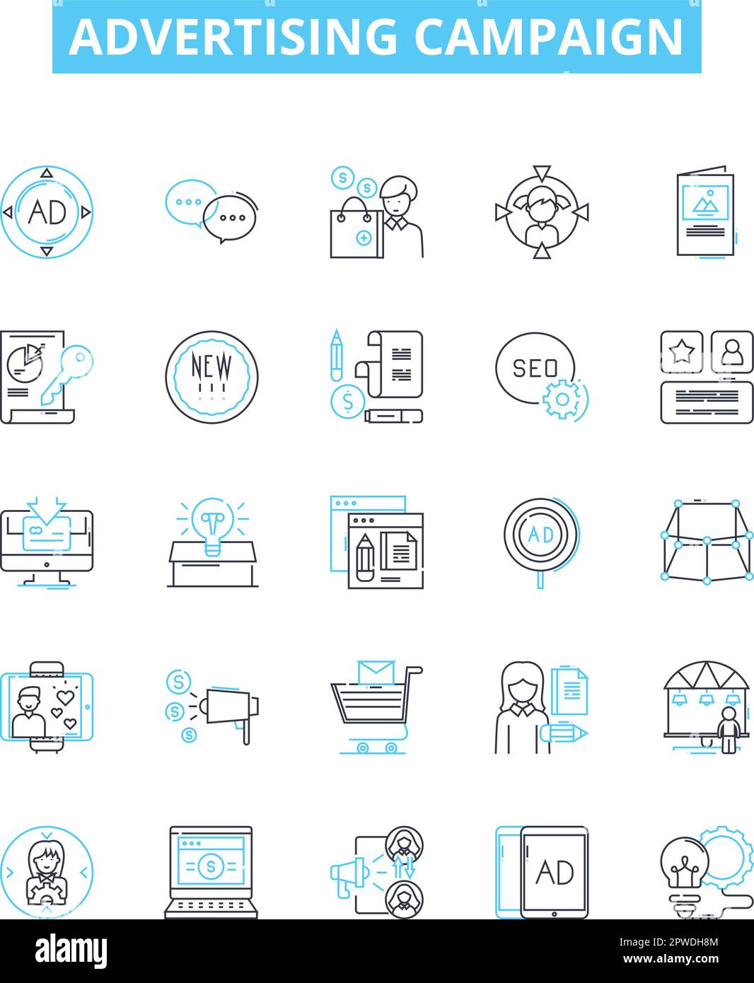 Advertising campaign vector line icons set. Ads, Campaign, Advertising ...