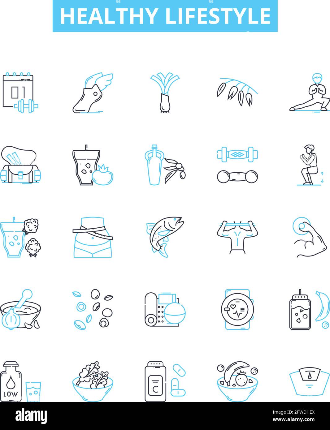 Healthy lifestyle vector line icons set. Exercise, Nutrition, Sleep ...