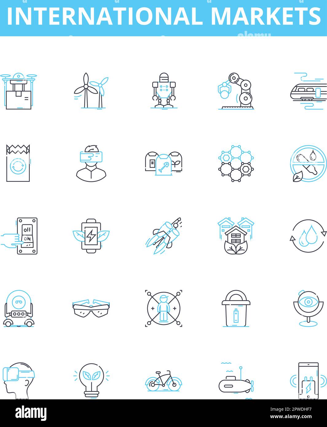 International markets vector line icons set. Global, Overseas, Markets ...