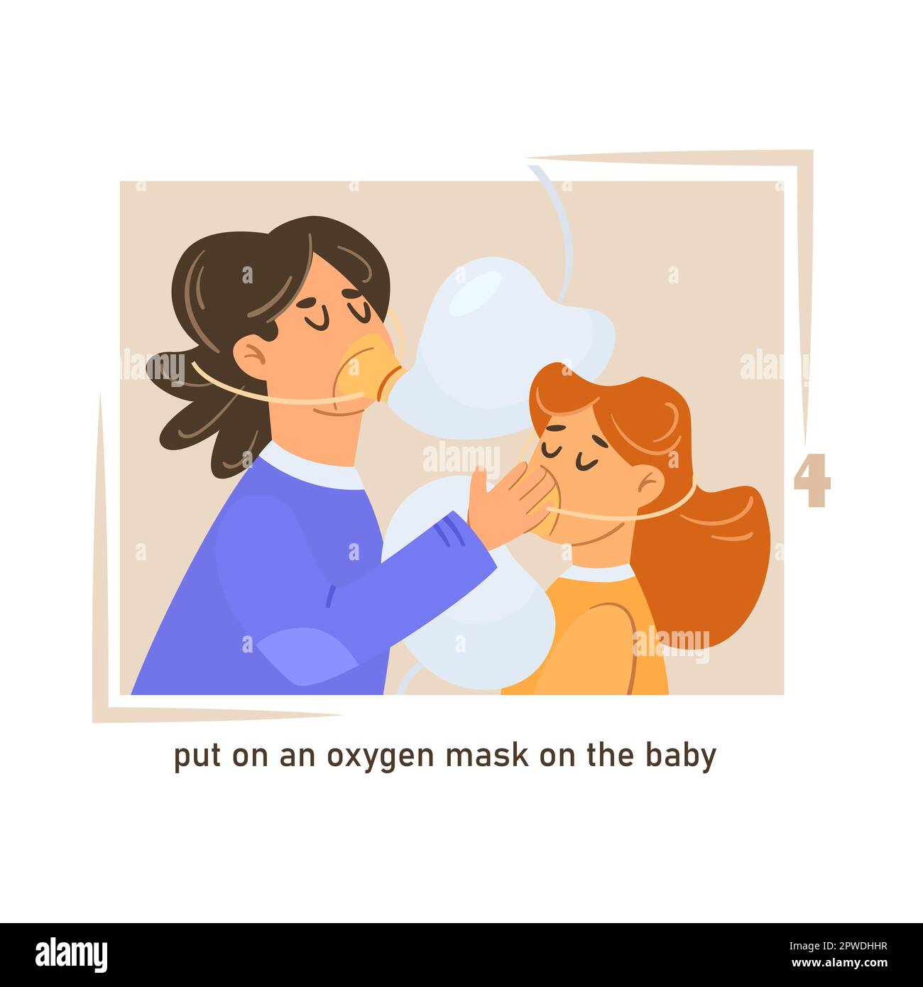 Step two of putting on oxygen mask cartoon illustration Stock Vector ...