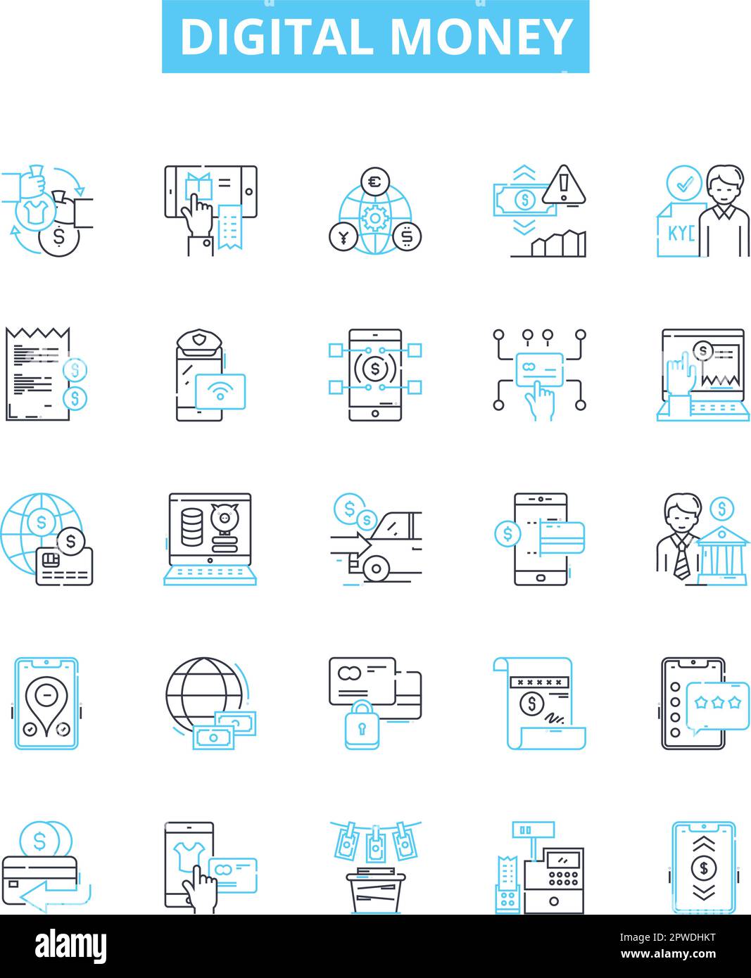 Digital money vector line icons set. Digital, Money, Cryptocurrency ...