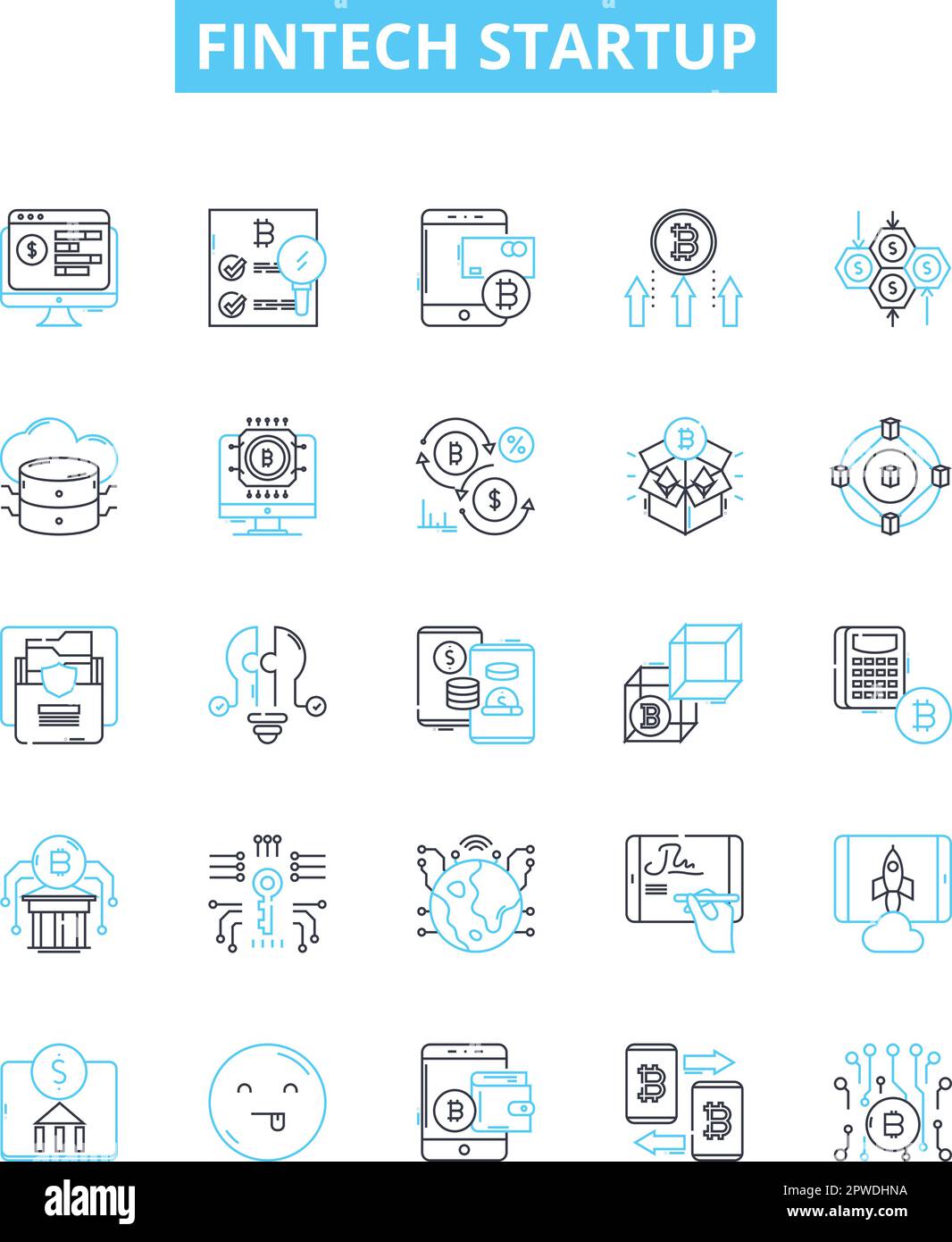 Fintech startup vector line icons set. Fintech, Startup, Digital ...
