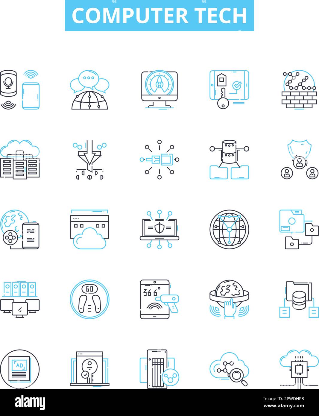 Computer Tech Vector Line Icons Set Computer Tech Networking Programming Software Hardware