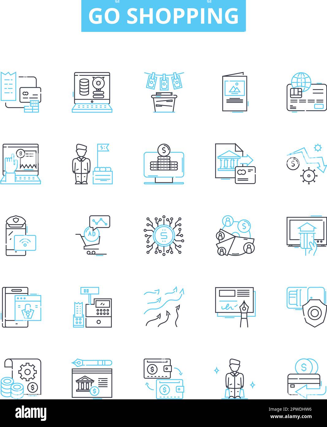 Go shopping vector line icons set. Shopping, Buy, Go, Gather, Purchase ...
