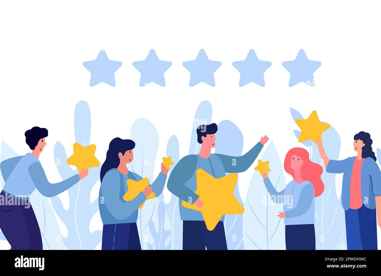 The people characters giving five star feedback represent the ...