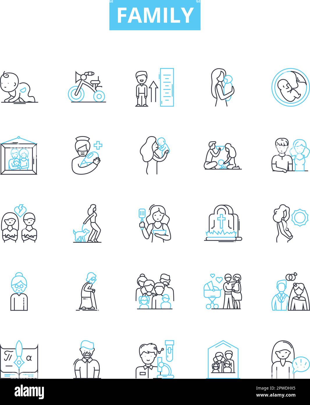 Family vector line icons set. kinship, relatives, clan, folks, lineage ...