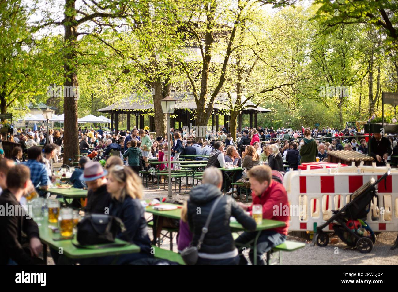 Munich, Germany. 29th Apr, 2023. Beer Garden at Chinesischer Turm ...
