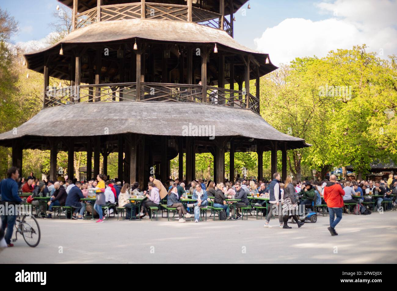 Munich, Germany. 29th Apr, 2023. Beer Garden at Chinesischer Turm ...