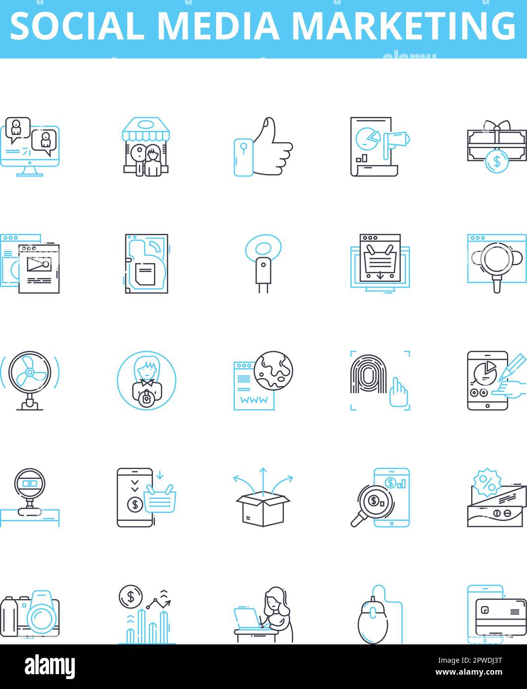 Social media marketing vector line icons set. Social, media, marketing ...