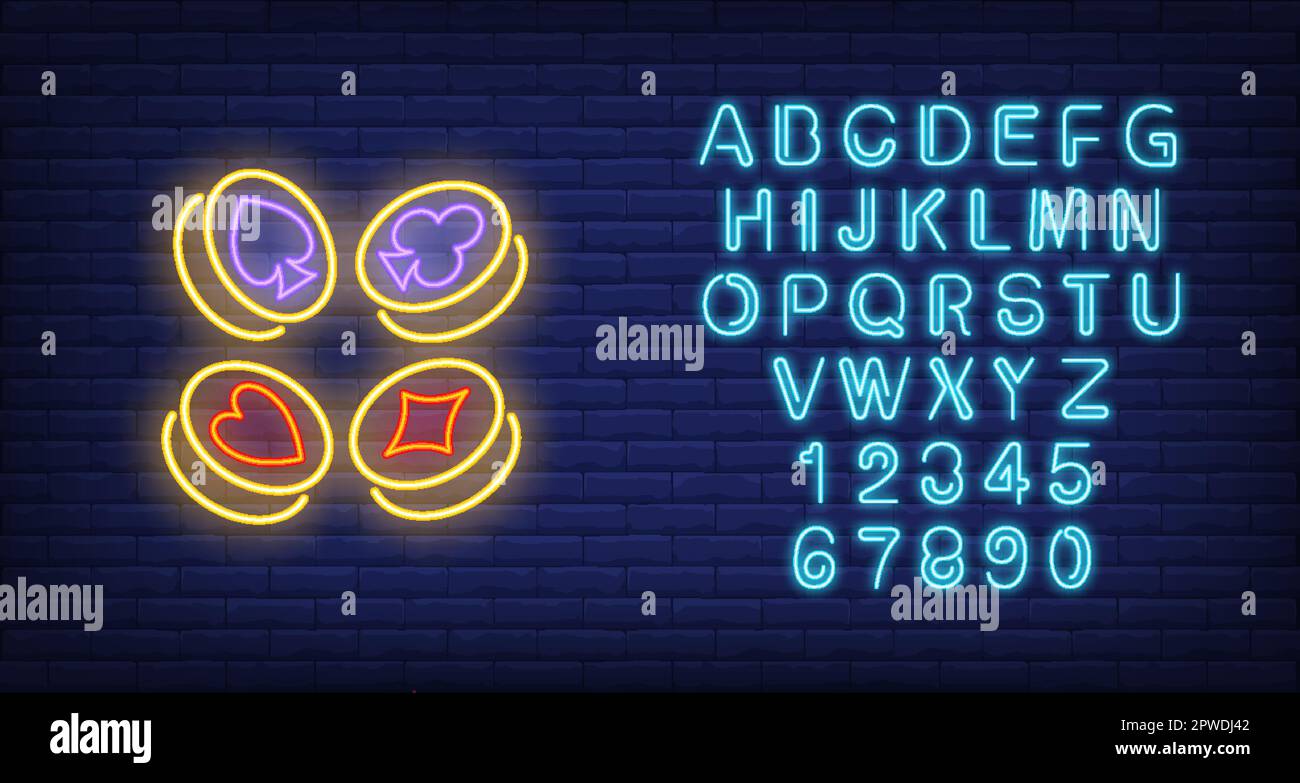 Playing card suit symbols on gold coins neon sign Stock Vector Image ...