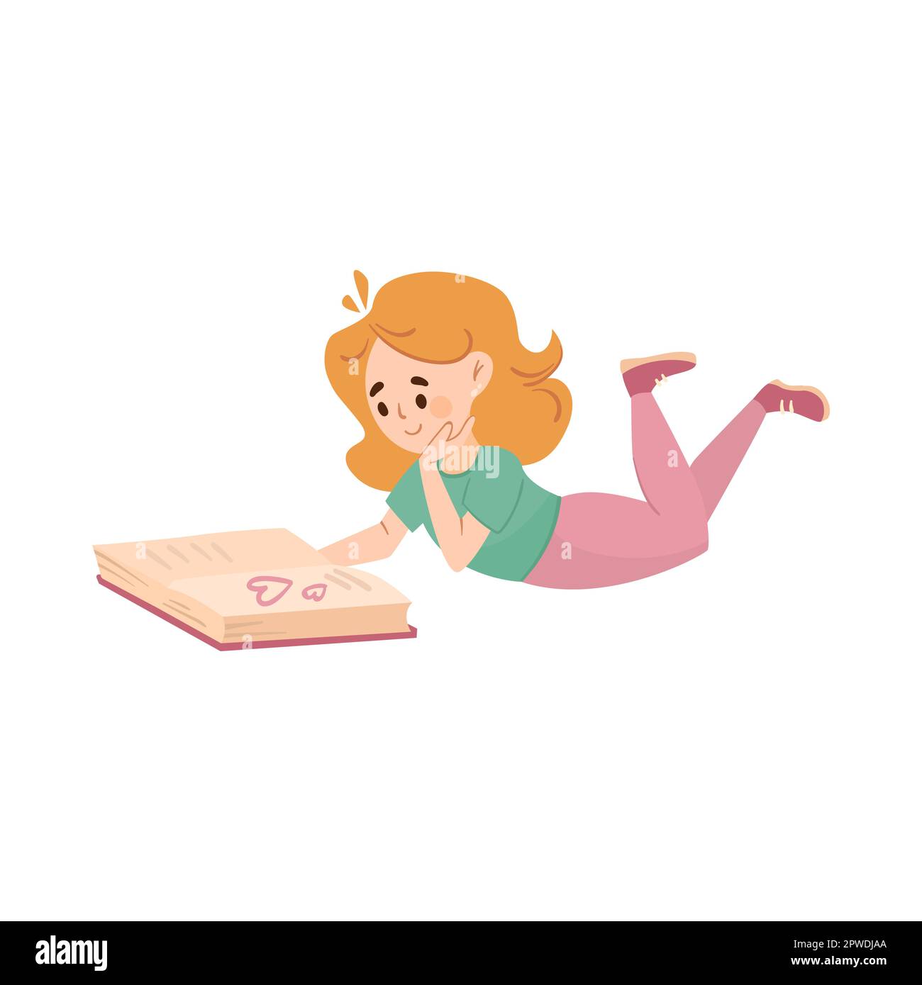 Happy blonde girl reading book cartoon illustration Stock Vector Image ...