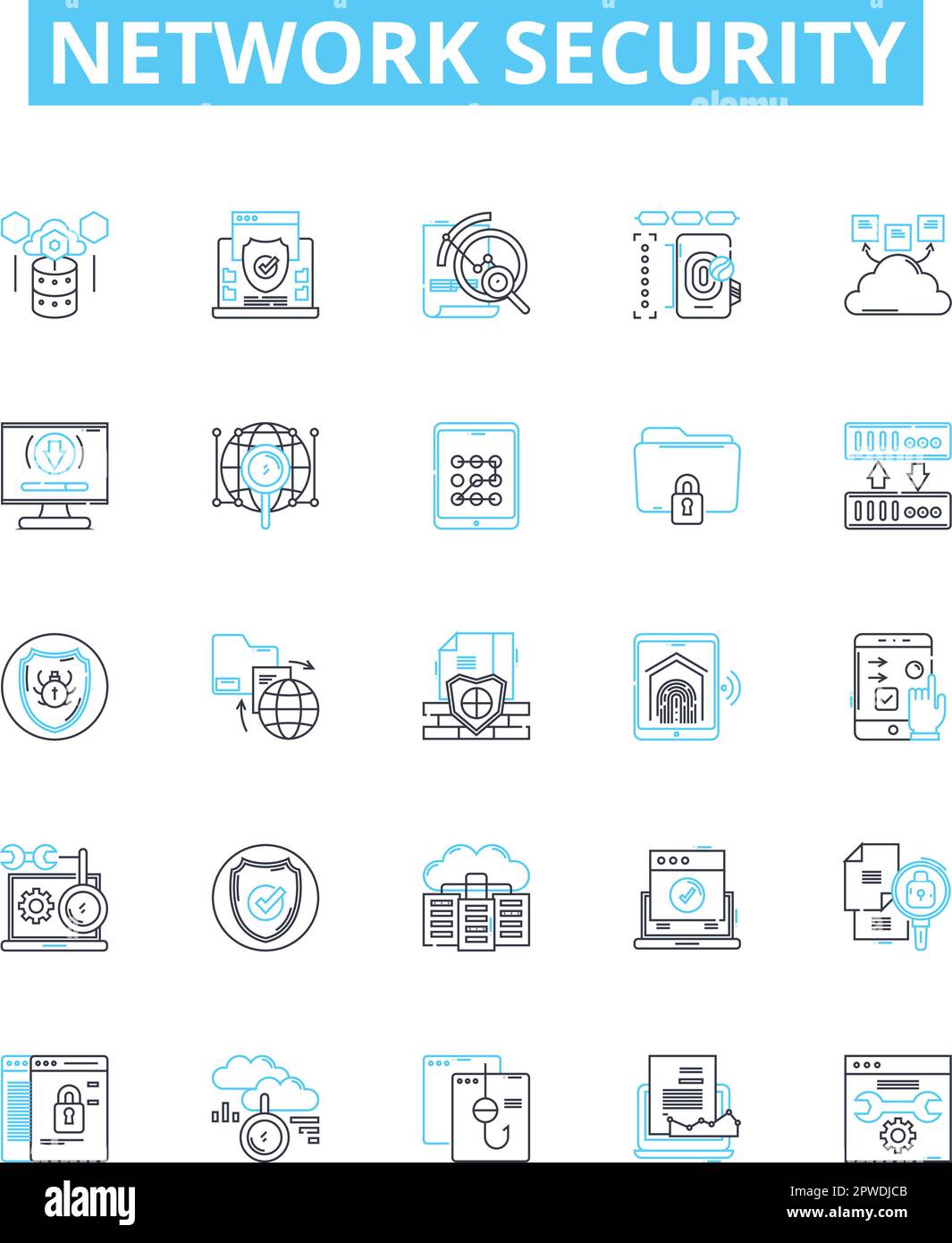 Network security vector line icons set. Network, Security, Cyber, Intrusion, Firewall, Malware ...