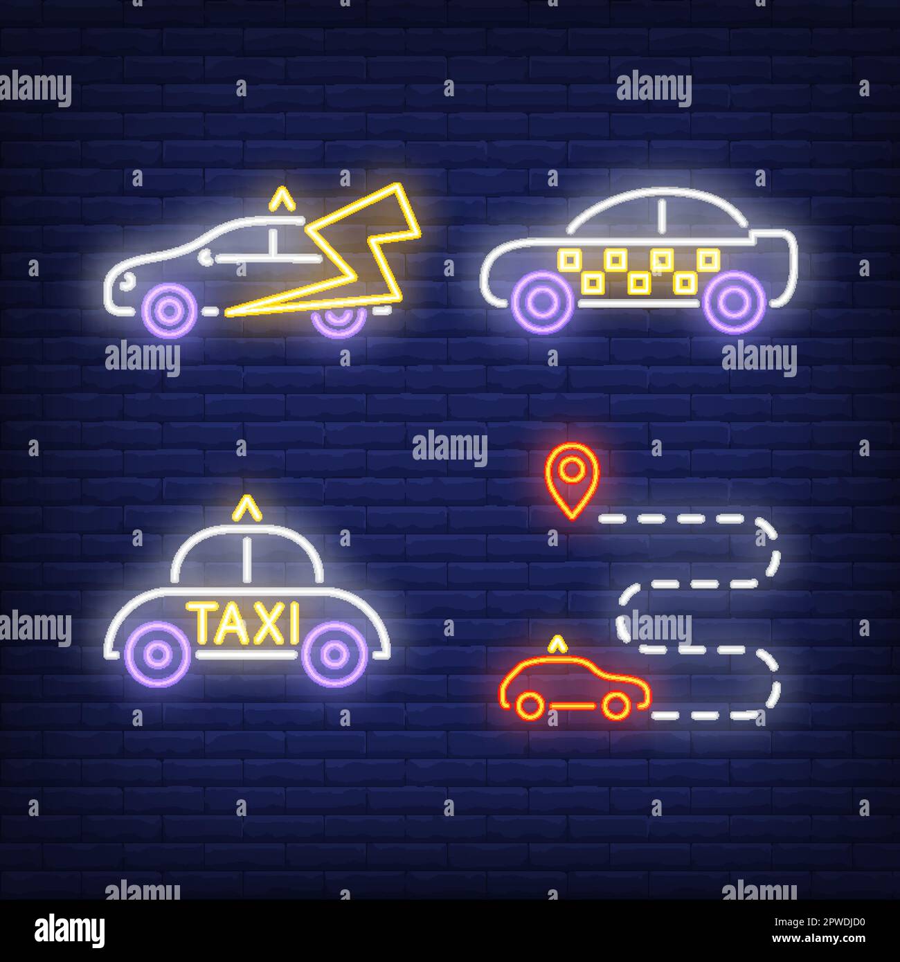 Taxi cabs and route neon signs set Stock Vector Image & Art - Alamy