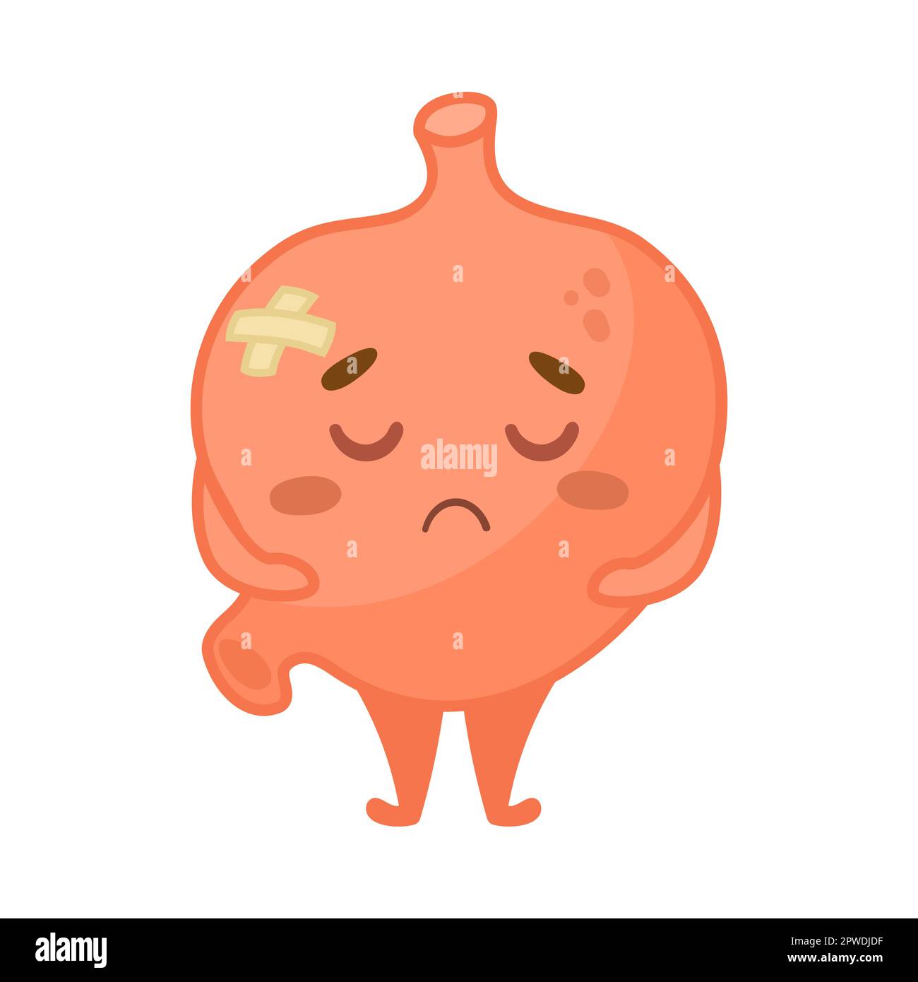Sad stomach character with bandage cartoon illustration Stock Vector ...