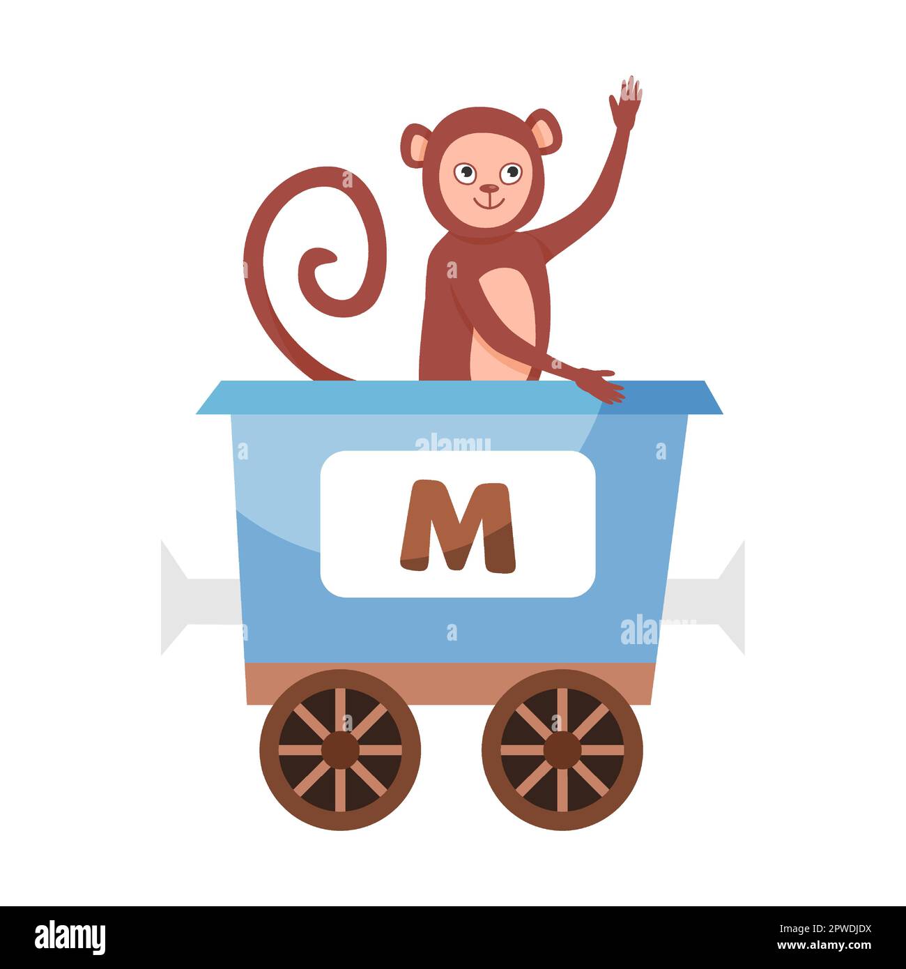 letter M, monkey. Cute animal in colorful alphabet train. Vector ...