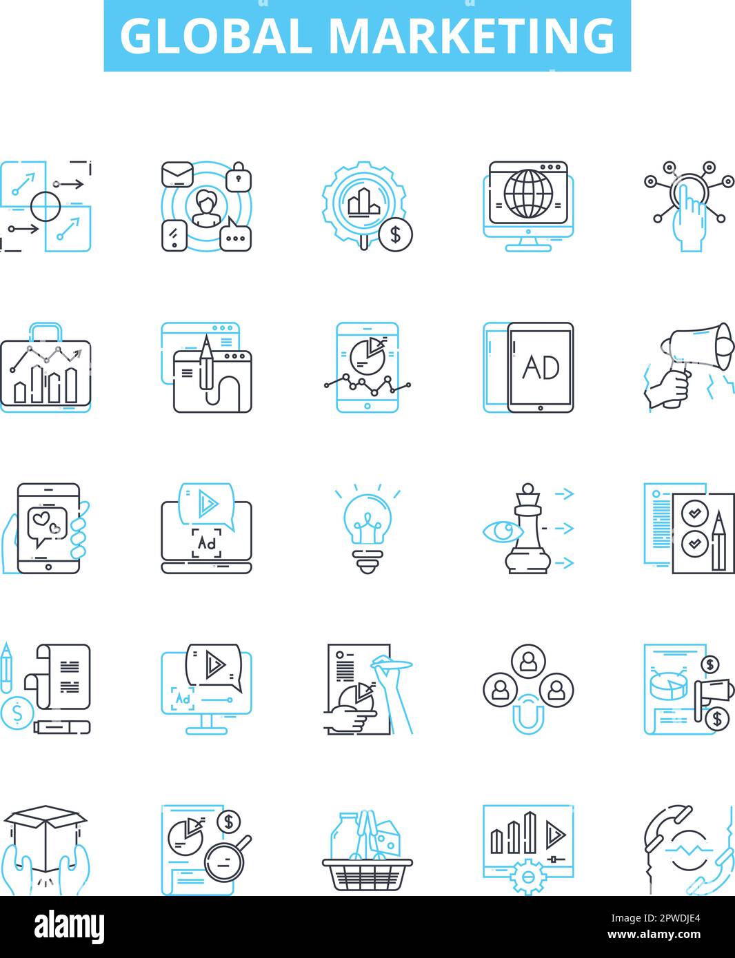 Global marketing vector line icons set. Global, Marketing ...