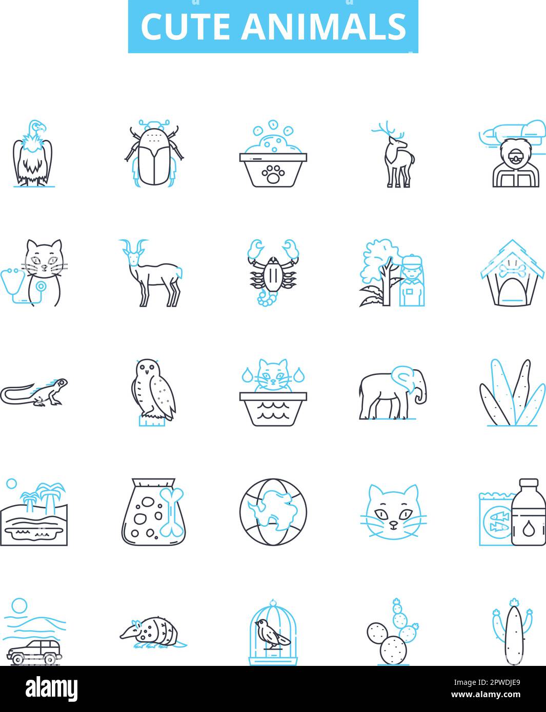 Cute animals vector line icons set. Furry, Puppy, Kitten, Cuddly, Lamb ...