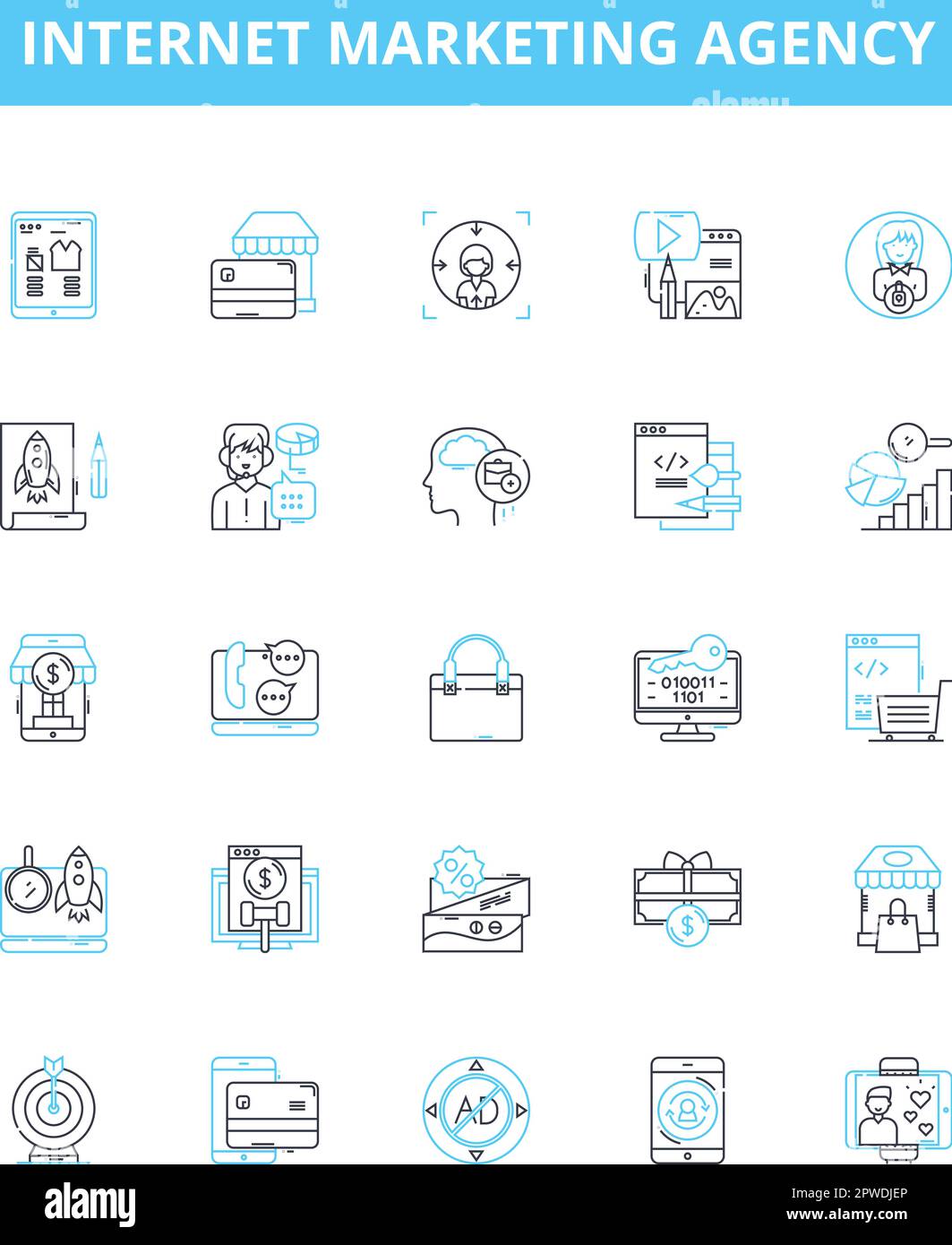 Internet marketing agency vector line icons set. Internet, marketing ...