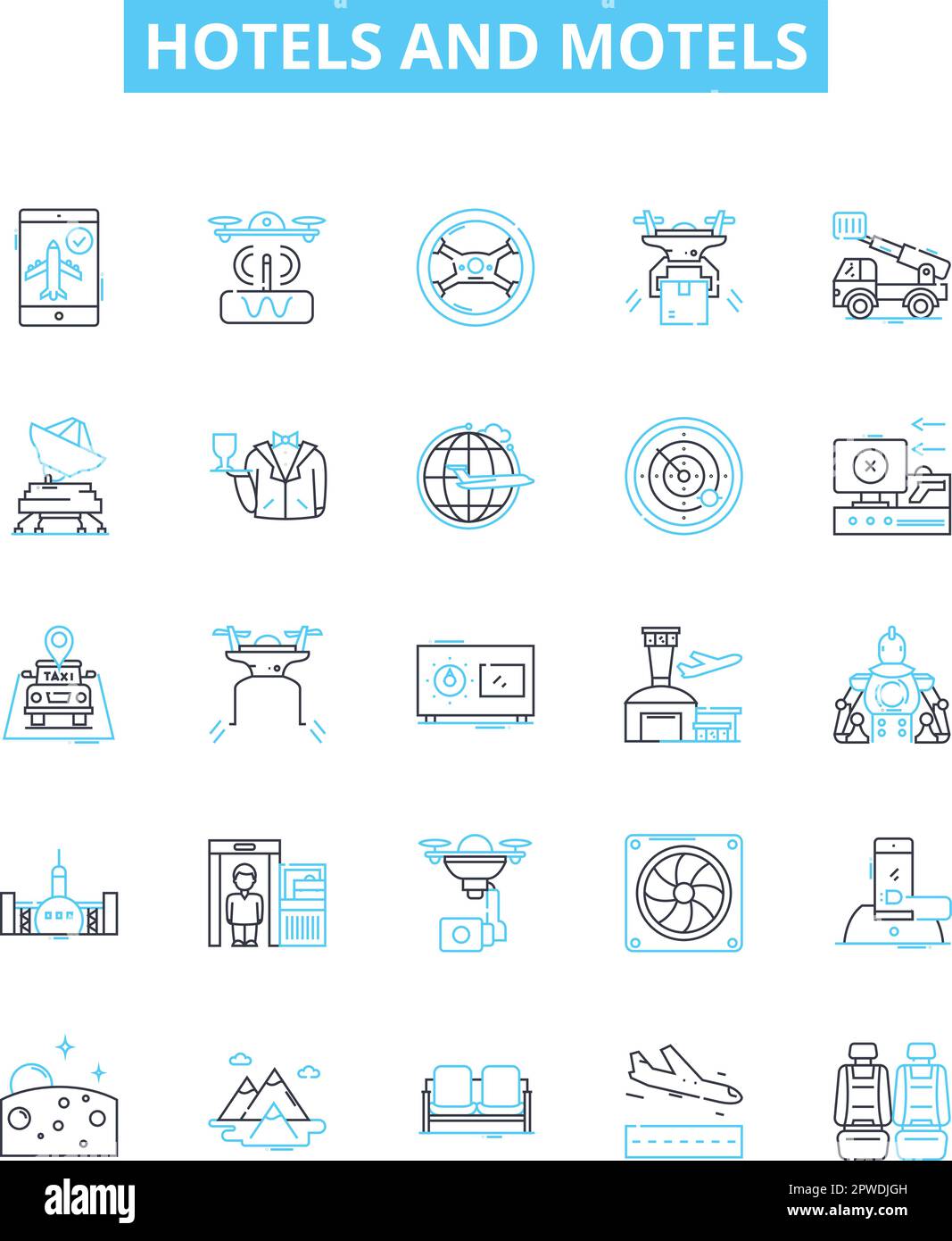 hotels and motels vector line icons set. Lodgings, Accommodations, Inns ...