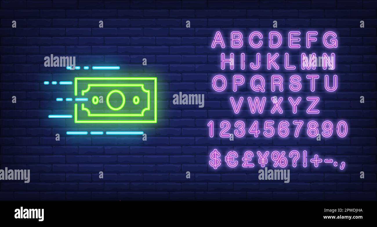 Moving dollar bill neon sign Stock Vector Image & Art - Alamy