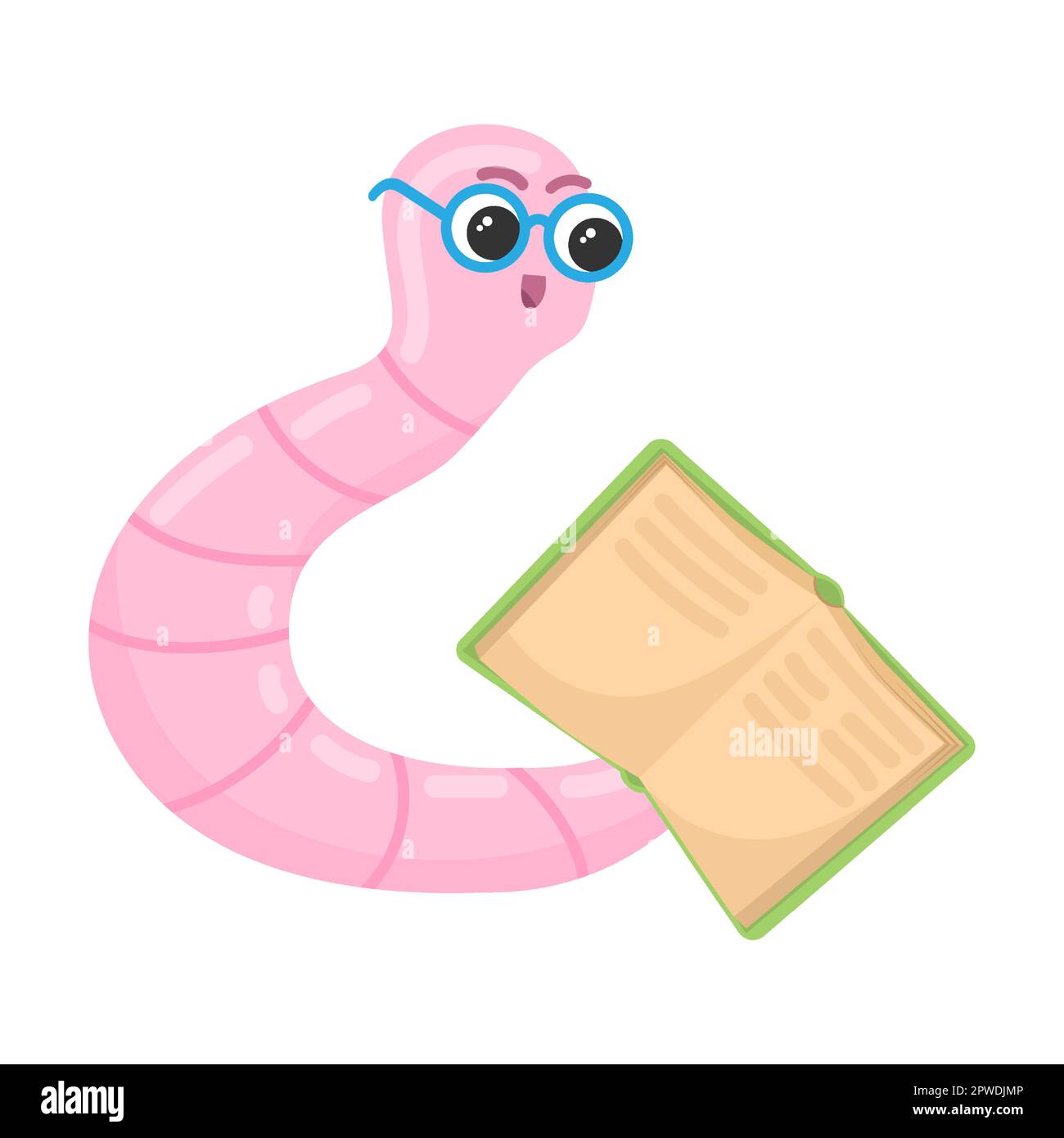 Happy bookworm holding and reading book cartoon vector illustration ...