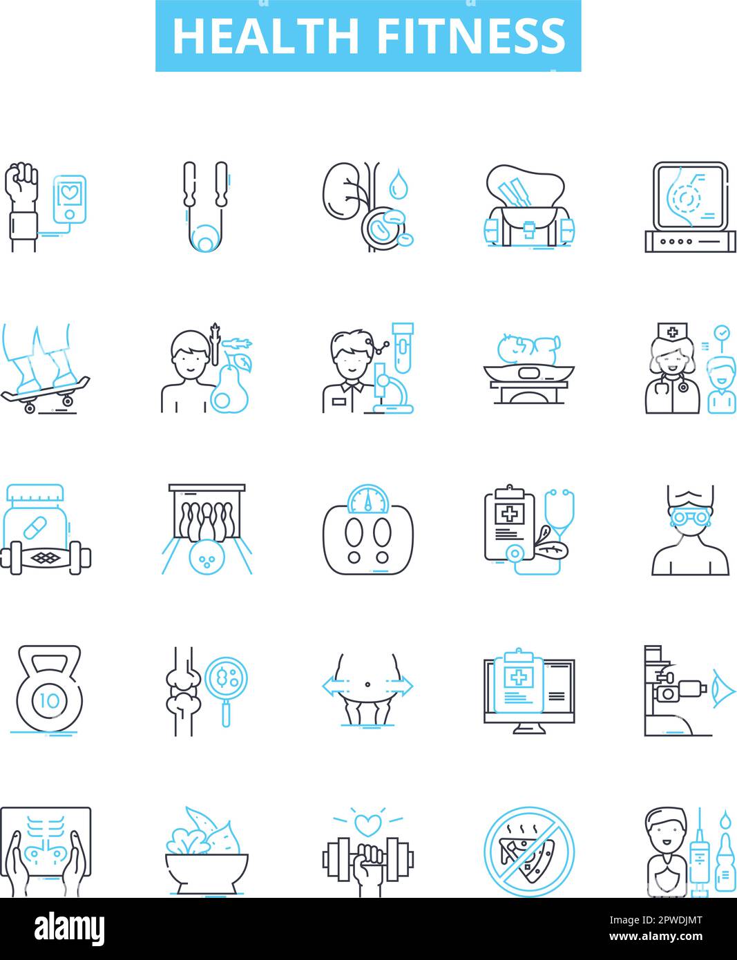 Health fitness vector line icons set. Exercise, Diet, Muscle, Strength ...