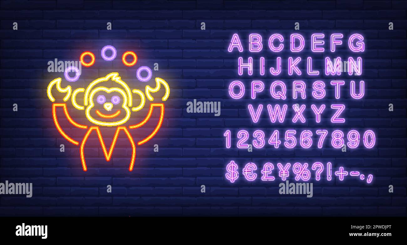 Funny monkey juggling colorful balls neon sign Stock Vector Image & Art ...