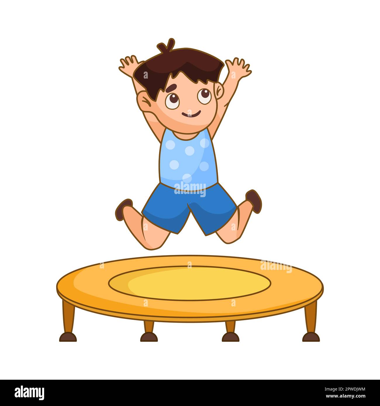 Small boy jumping on yellow trampoline cartoon illustration Stock ...