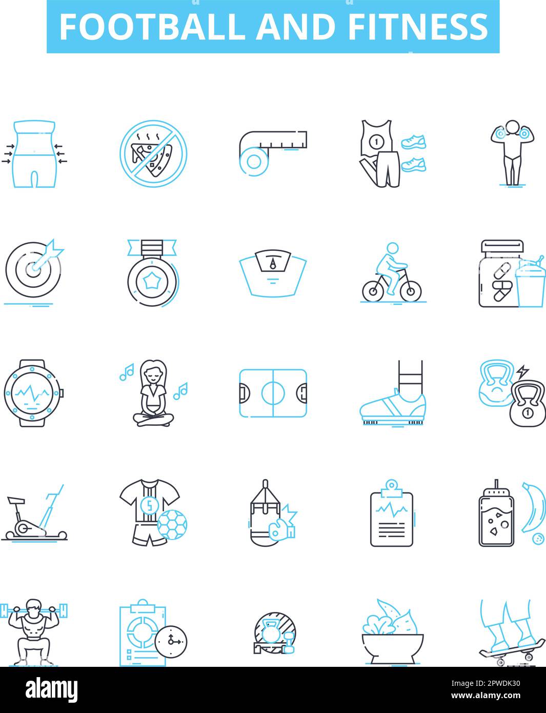 Football and fitness vector line icons set. Football, Fitness, Training ...