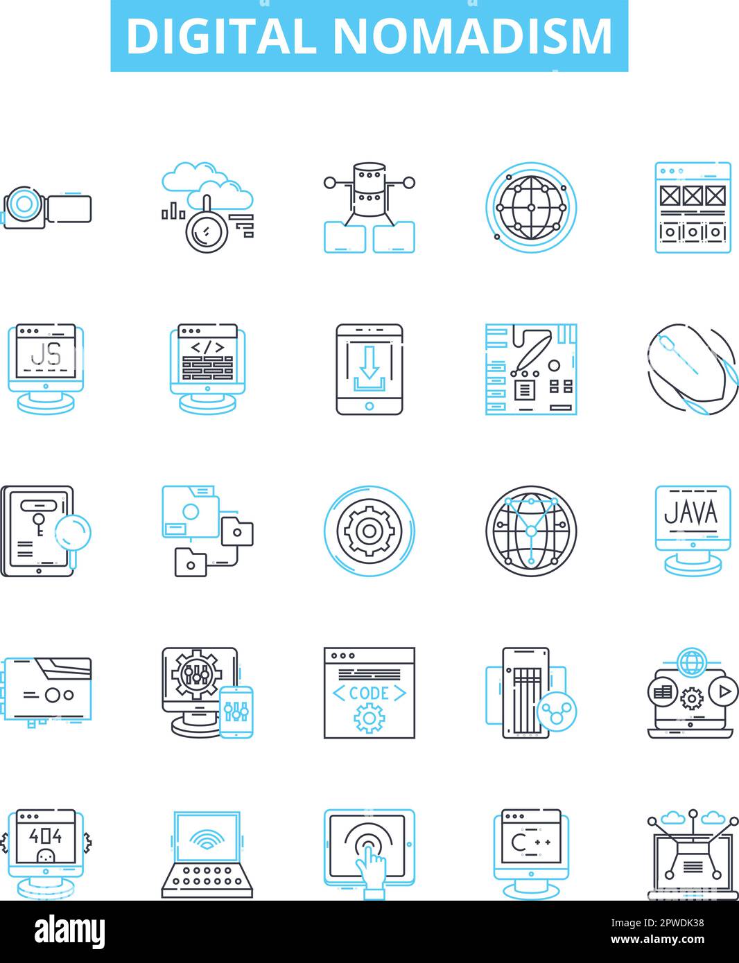 Digital nomadism vector line icons set. Remote, Working, Digital ... Digital nomadism vector line icons set. Remote, Working, Digital ...