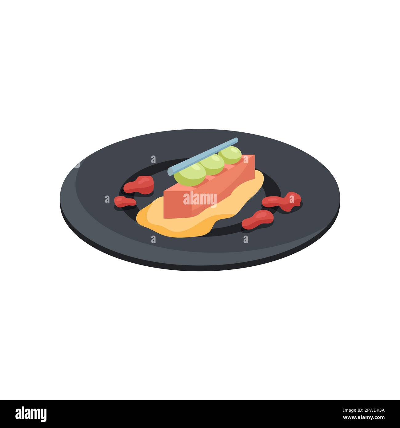 Molecular food served on black plate cartoon illustration Stock Vector ...