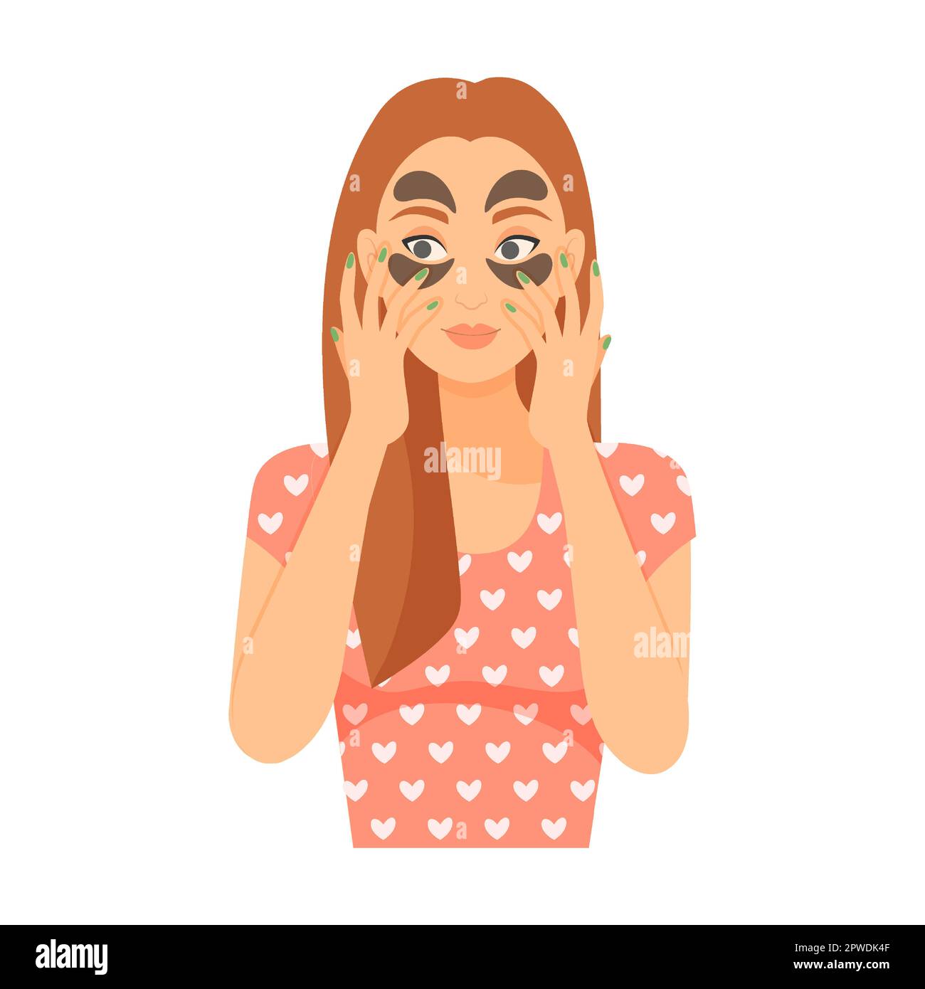 Cartoon girl in a dress, doing skincare routine vector illustration ...