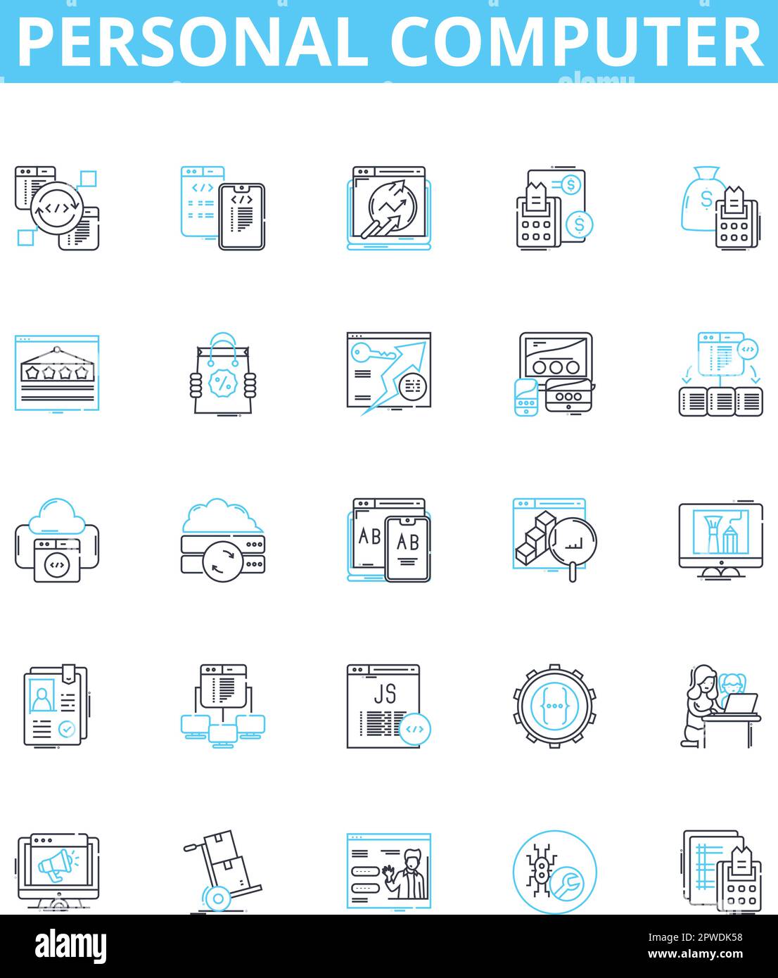 Personal computer vector line icons set. PC, Computer, Desktop, Laptop ...