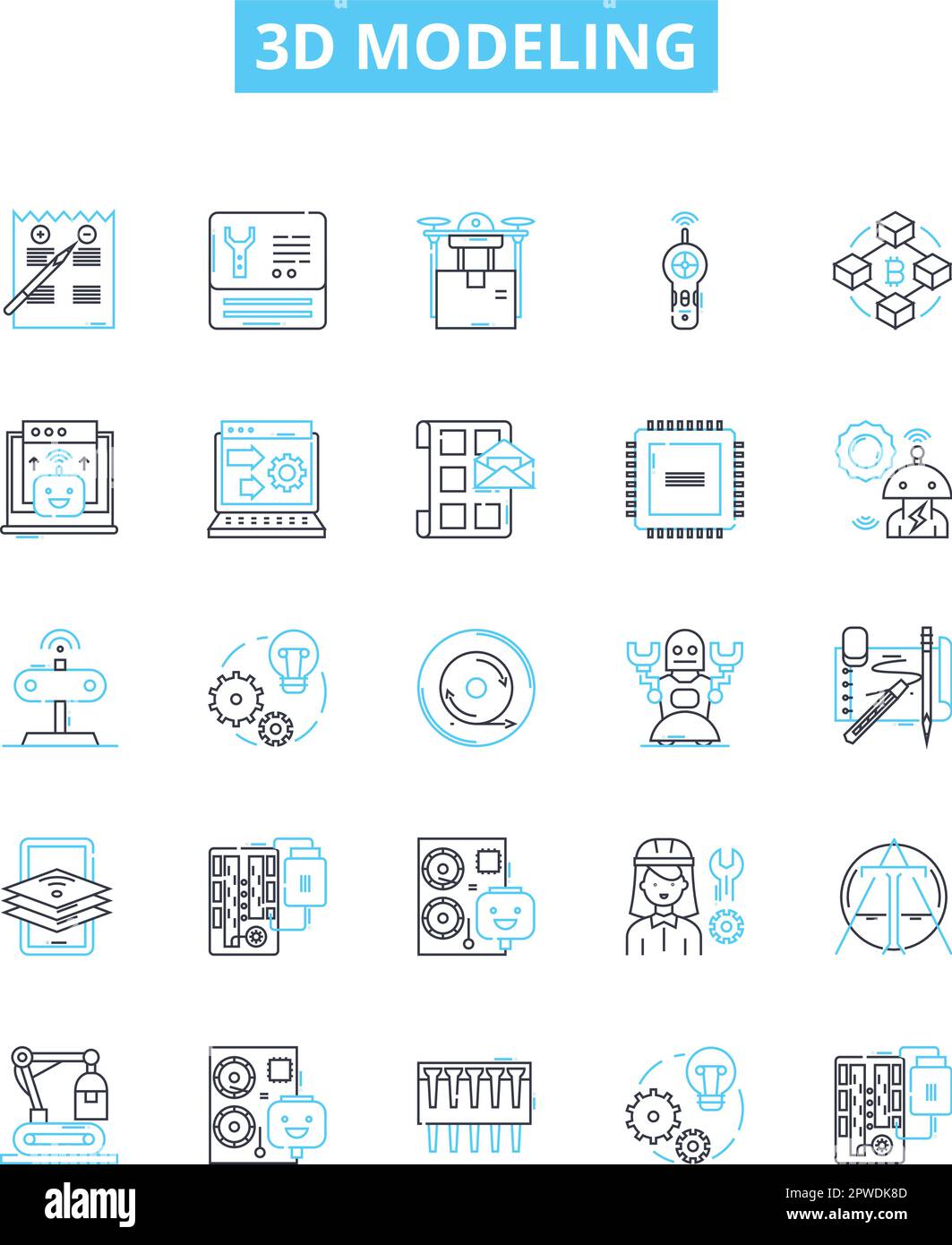 3d Modeling Vector Line Icons Set 3d Modelling Modeling Designs Rendering Animation