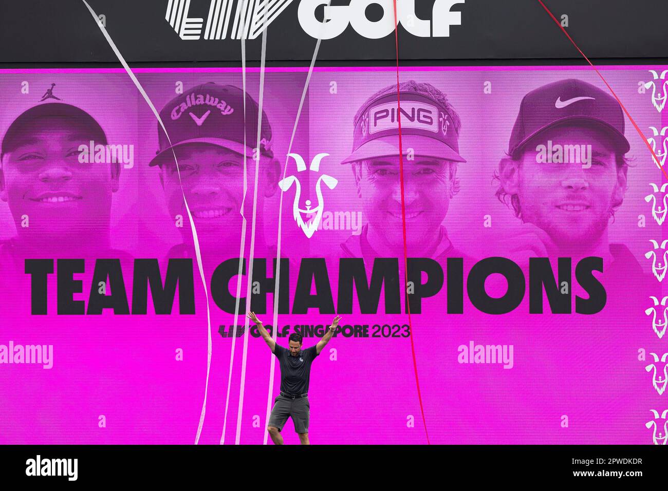 LIV Golf Announcer, Jason Zone Fisher seen during the trophy ceremony ...