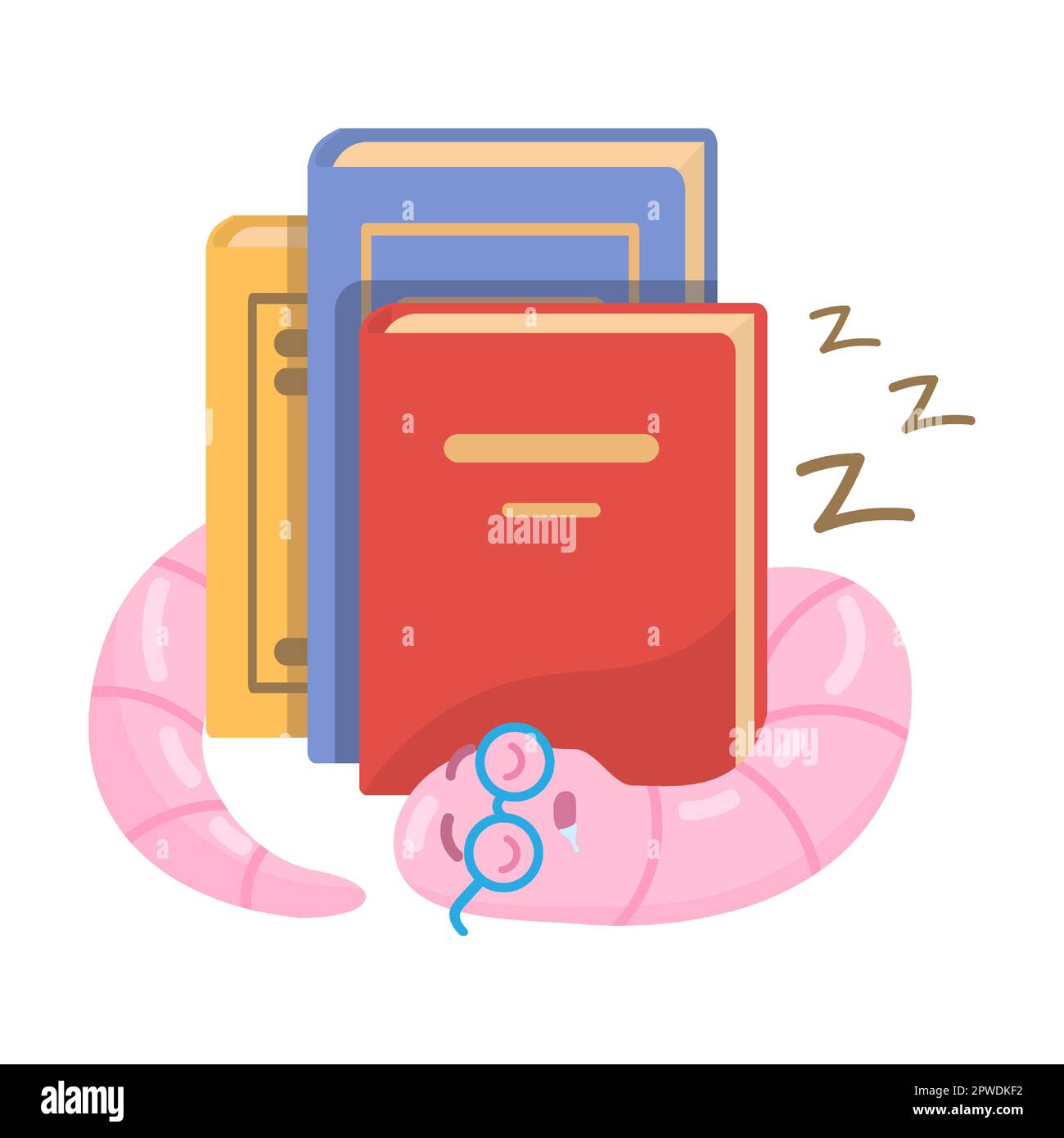 sleepy lazy bookworm sleeping cartoon vector illustration. Funny insect ...