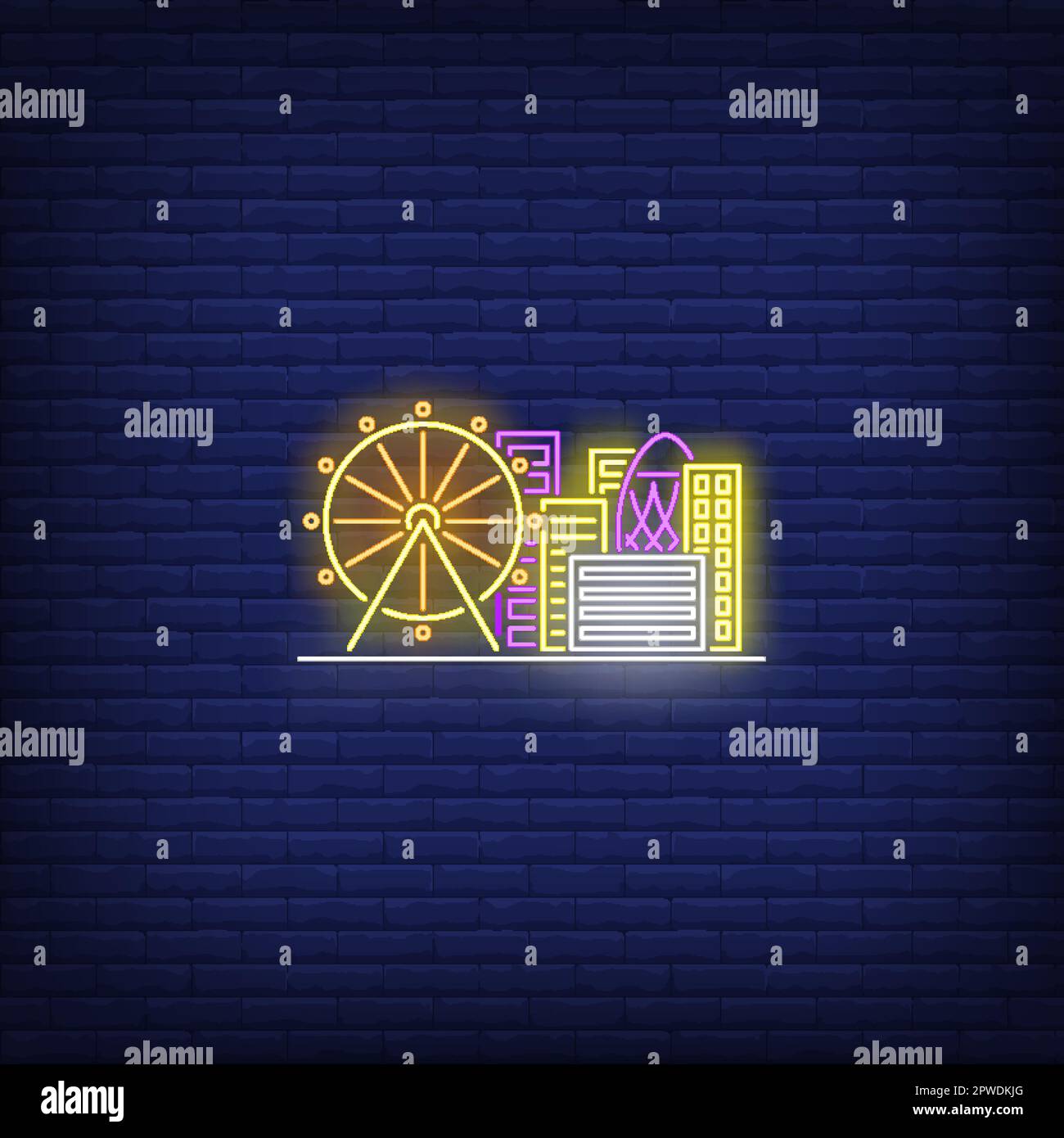 City buildings and ferris wheel neon sign Stock Vector Image & Art - Alamy