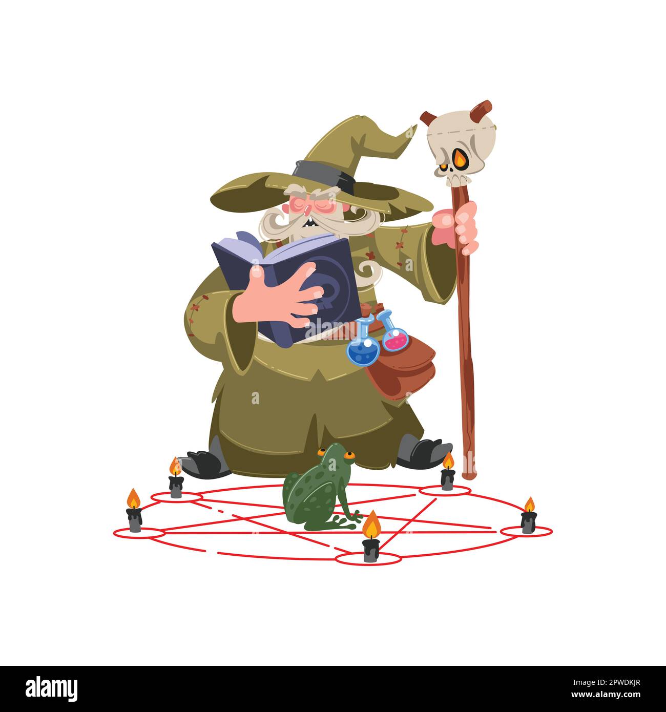 Old Wizard Doing Ritual Cartoon Illustration Stock Vector Image And Art Alamy