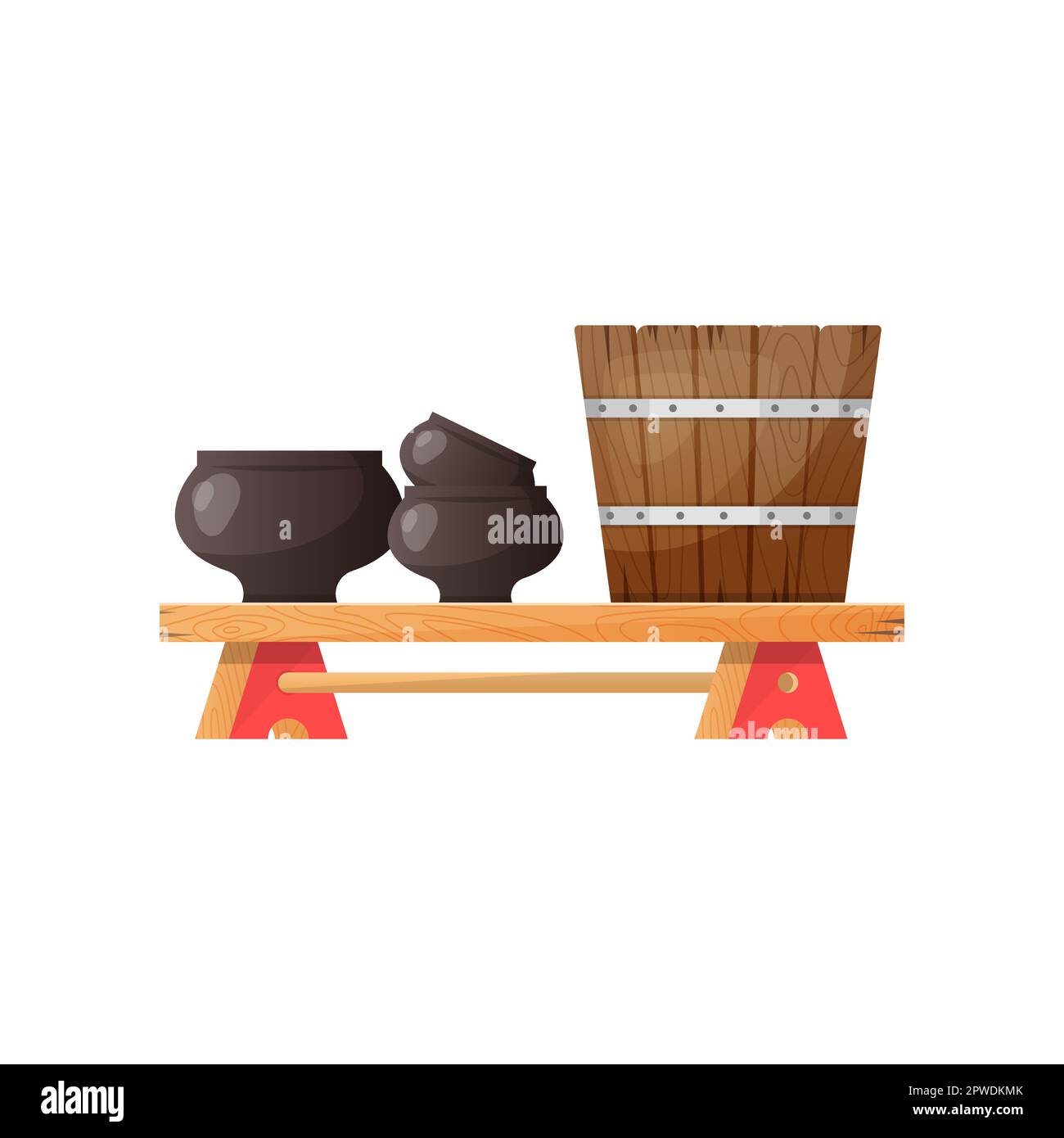 Old Russian shelf with pots and bucket vector illustration Stock Vector ...
