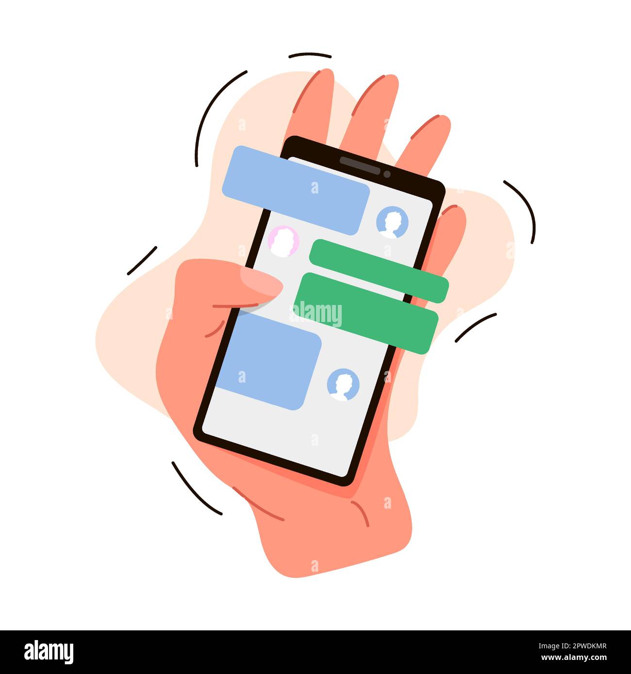Hand holding mobile phone and writing in sms chat. Vector illustration ...