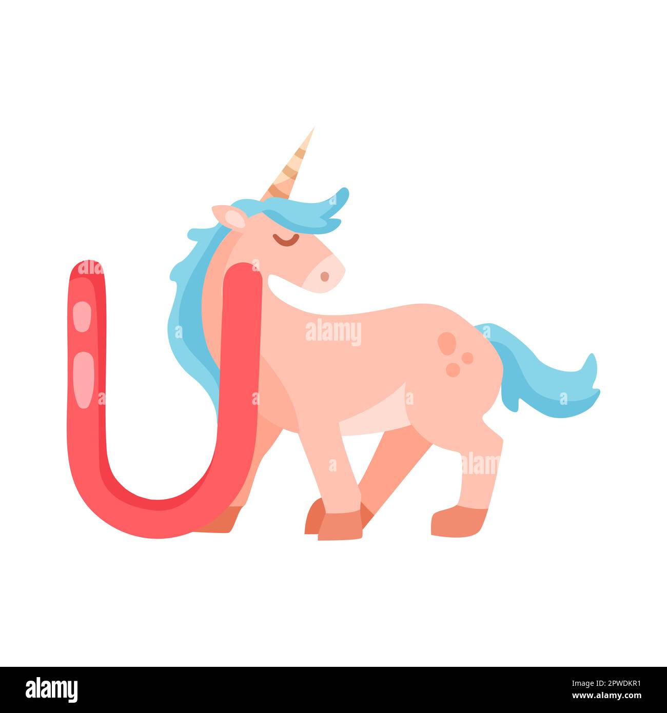 Unicorn character with alphabet letter u vector illustration Stock ...