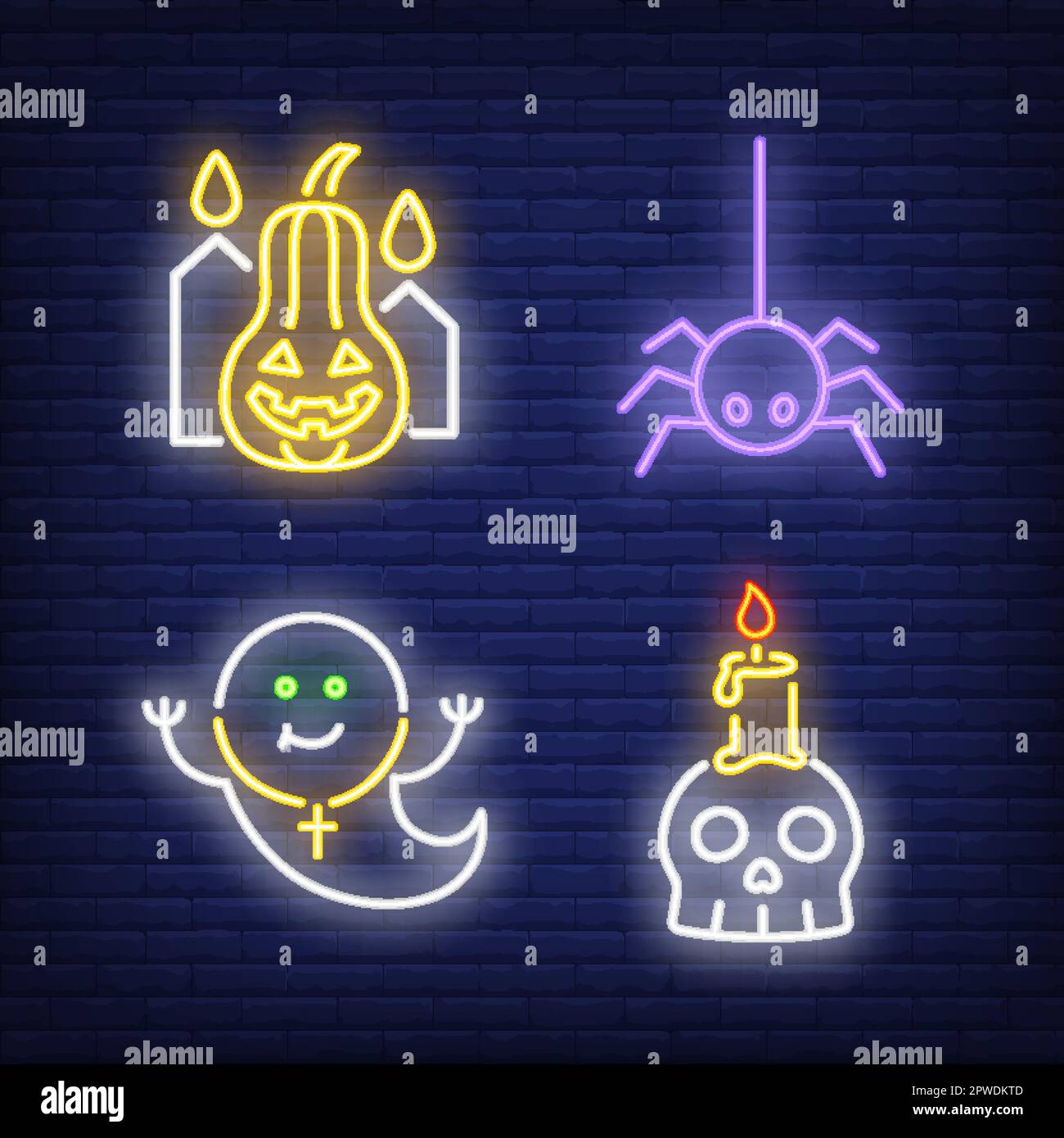 Ghost, spider, skull, candles and pumpkin neon signs set Stock Vector ...