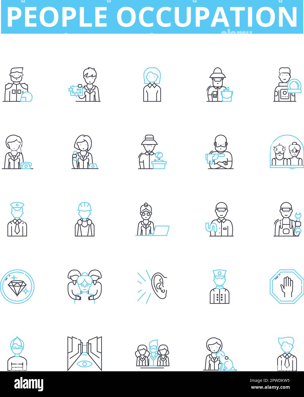 People occupation vector line icons set. Professor, Nurse, Pilot ...