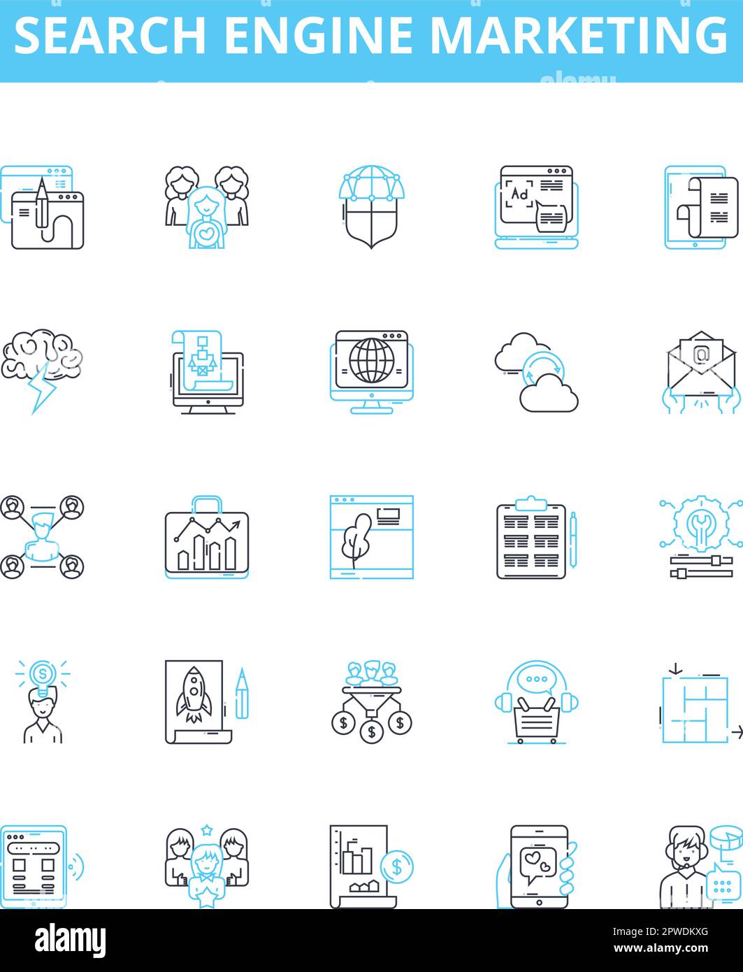 Search engine marketing vector line icons set. SEM, SEO, Advertising ...