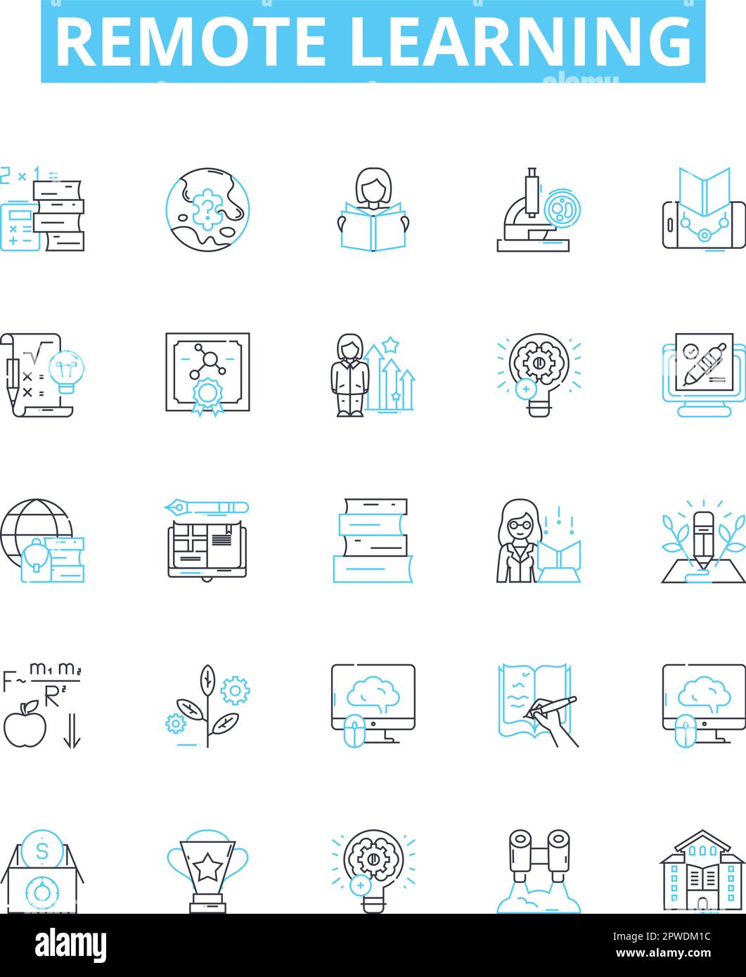 Remote learning vector line icons set. Remote, Learning, Online ...